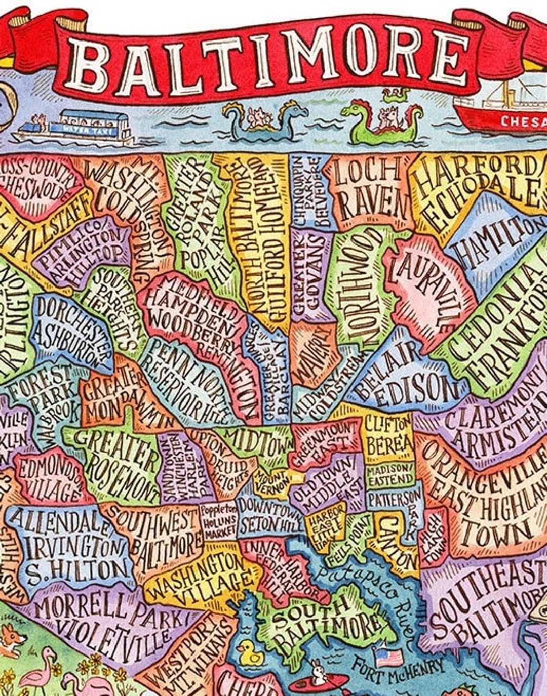 Baltimore Maryland Neighborhood Map Art Print 11"x14" - Etsy