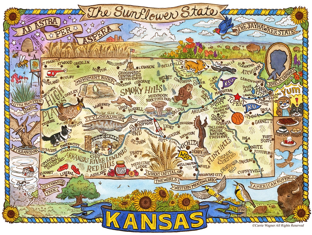 Kansas State Map Art Print 11"x 14" - Etsy