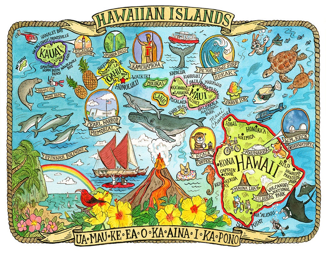 Hawaii Islands State Map 8"x10" - Etsy