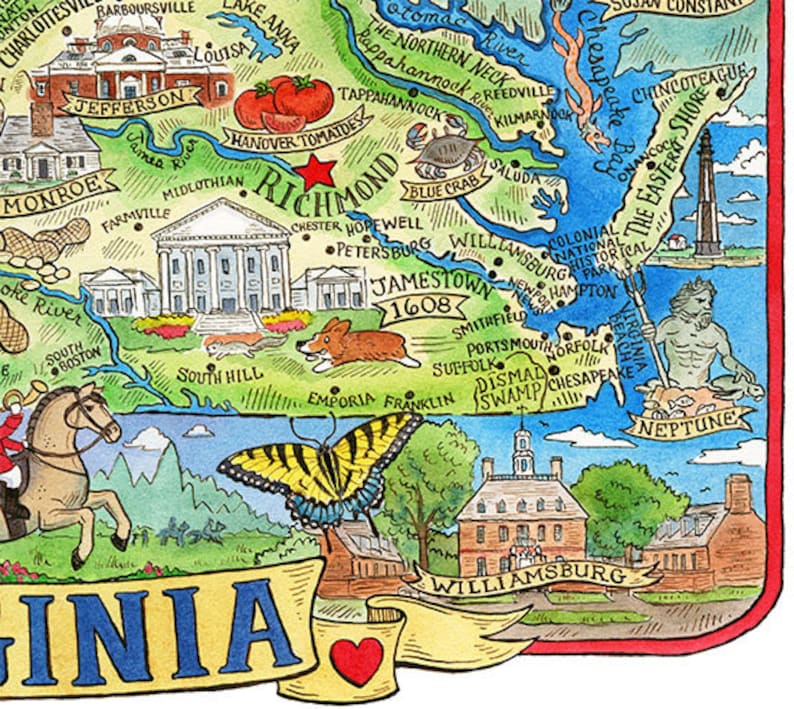 Virginia State Map 16x 20 Art Print | Etsy