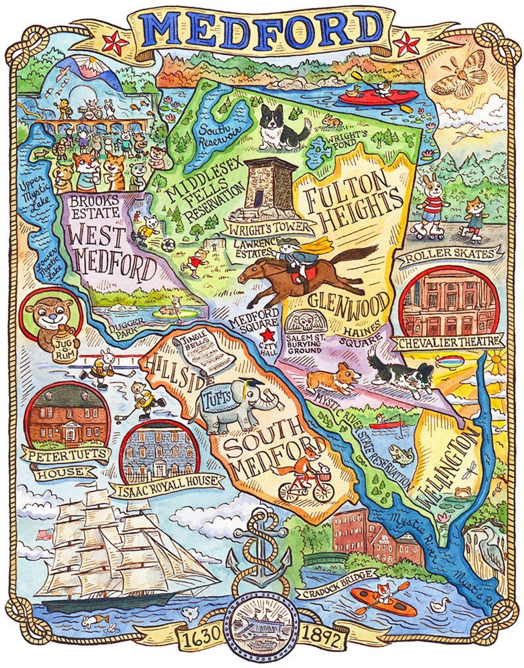 Medford Massachusetts Map Art Print 16"x 20" - Etsy