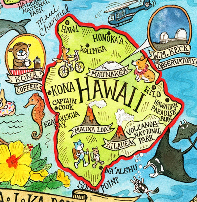 Hawaii Islands State Map 16x20 | Etsy