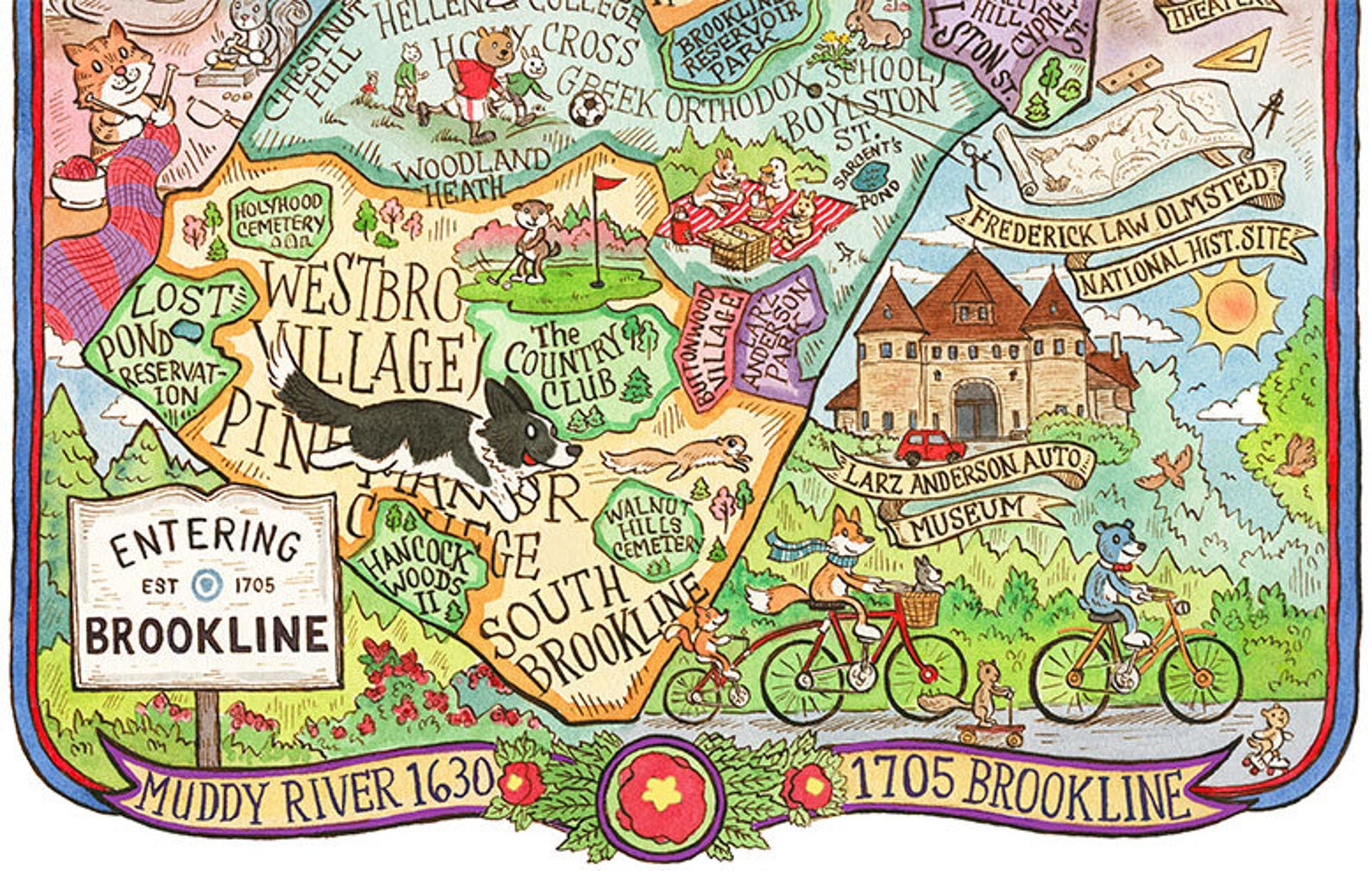 Brookline Massachusetts Map Art Print 11x 14 - Etsy