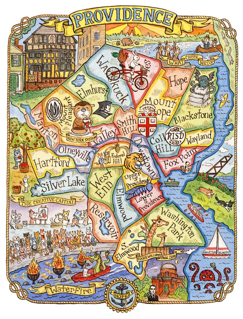 Providence Rhode Island Art Map 11" X 14" - Etsy Canada