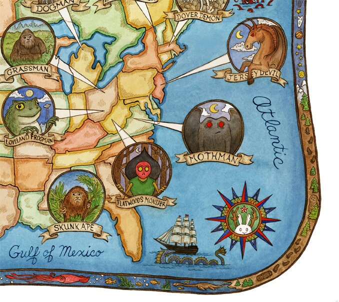 North America Cryptids Map Art Print 8 X10 - Etsy