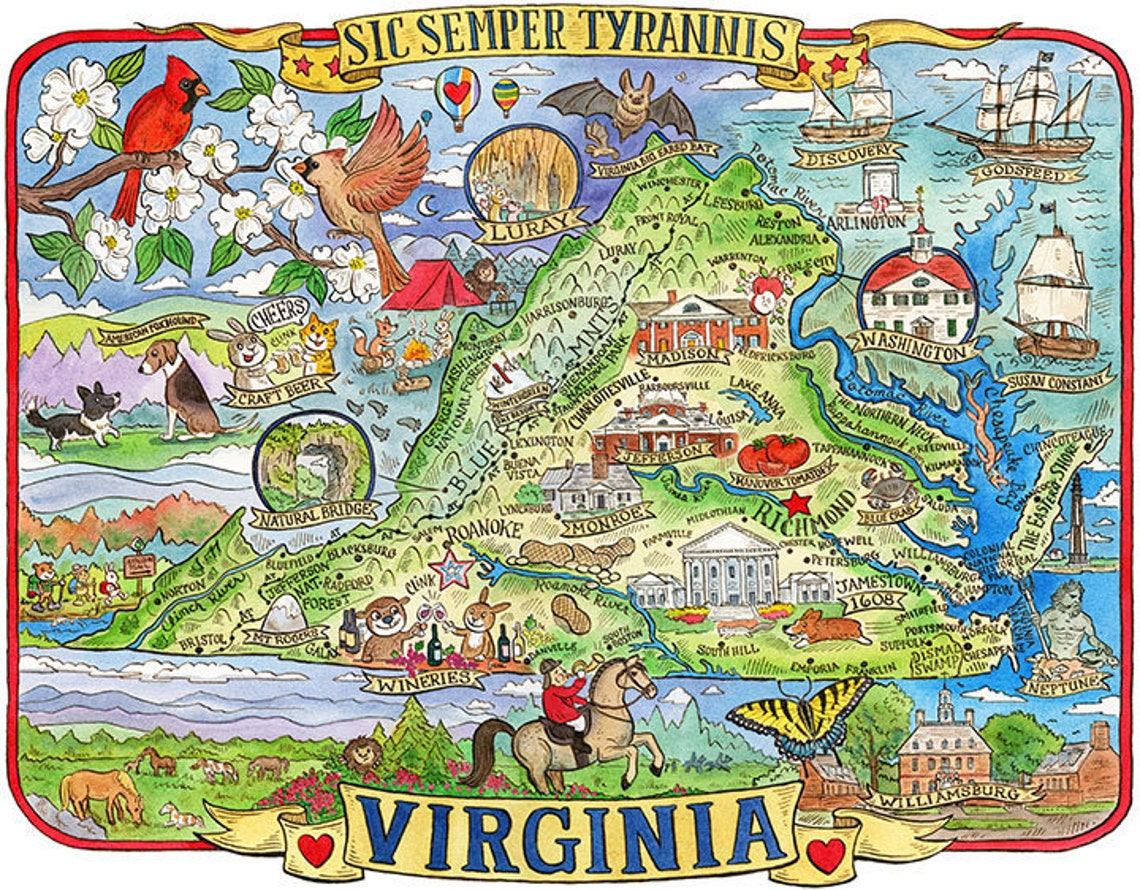 Virginia State Map 16"x 20" Art Print - Etsy