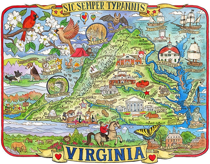Virginia State Map 11"x 14" Art Print - Etsy