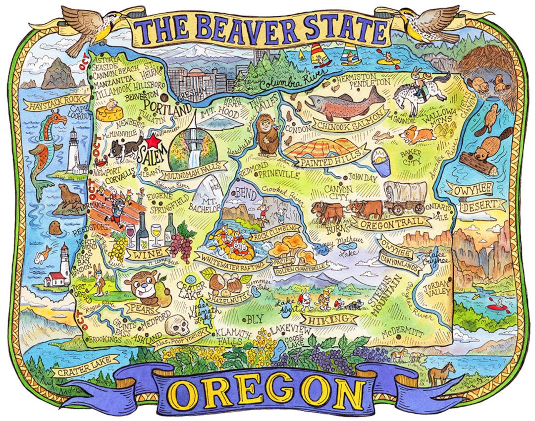 Oregon State Map 16"x20" Art Print - Etsy