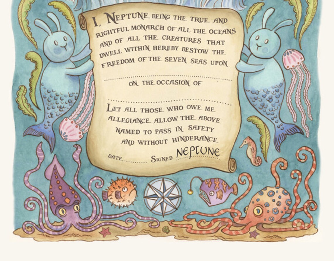 Nautical Line Crossing Certificate Neptune 11"x14" - Etsy