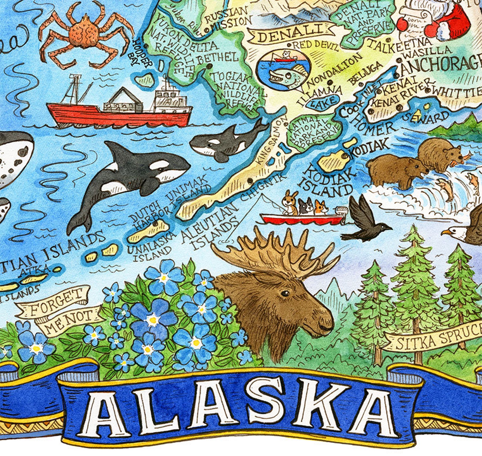 Alaska State Map Art Print 11x 14 | Etsy