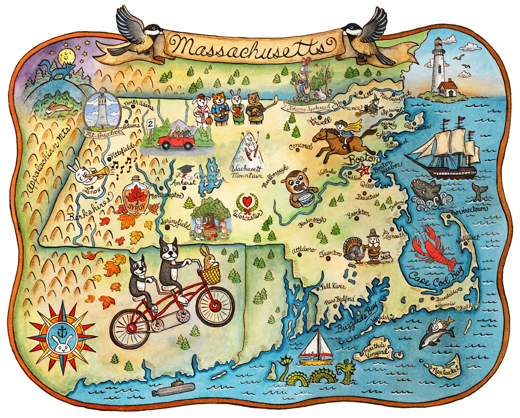 Map of Massachusetts State Map 8 x 10 Art Print | Etsy