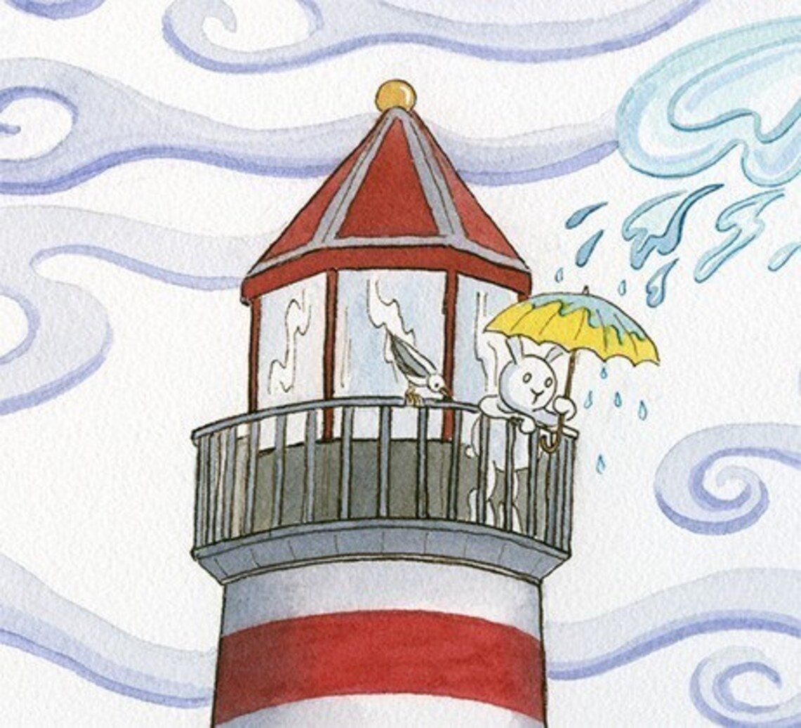 Red Lighthouse Whales Cape Cod Print Yellow Umbrella - Etsy