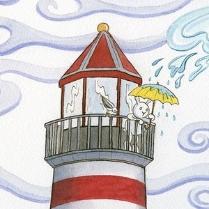 Red Lighthouse Whales Cape Cod Print Yellow Umbrella - Etsy