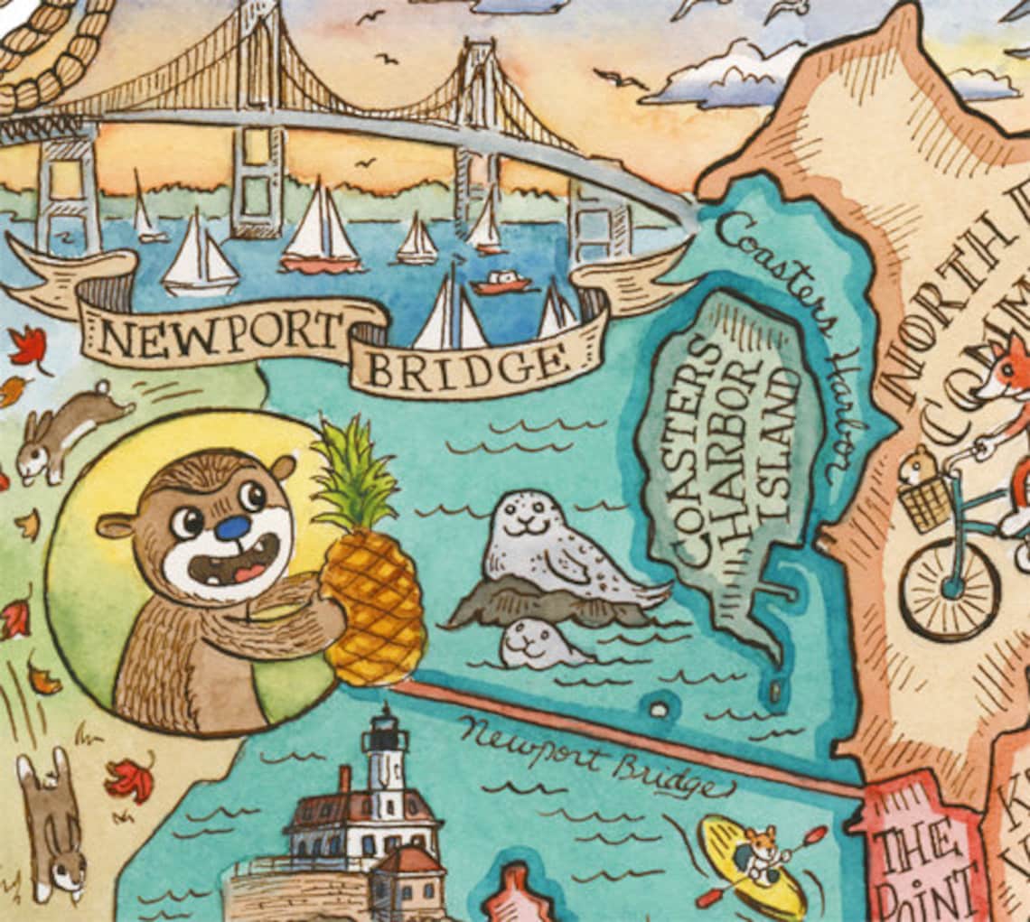 Newport Rhode Island Map Art Print 8 x 10 | Etsy