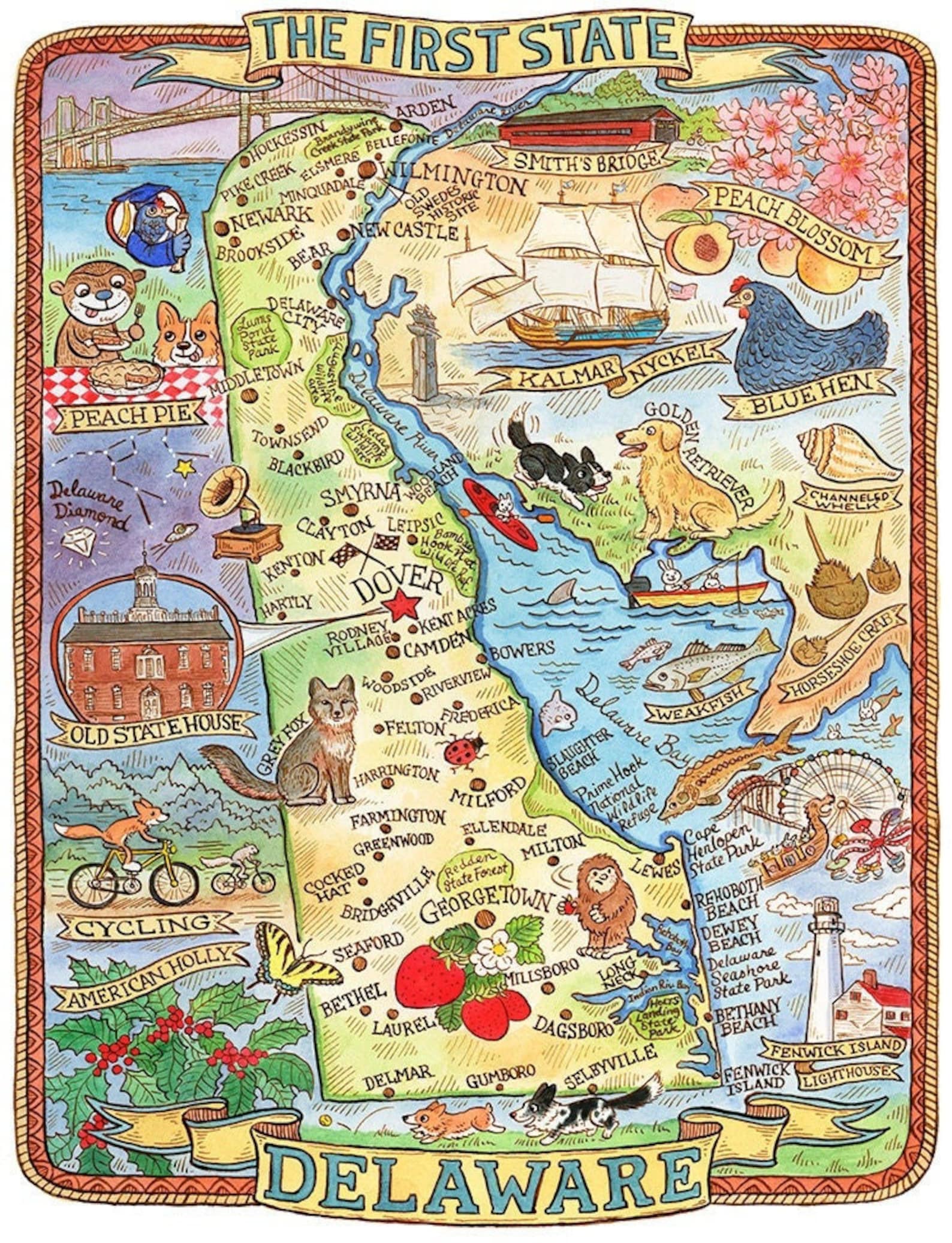 Delaware State Map Art Print 8 X 10 - Etsy