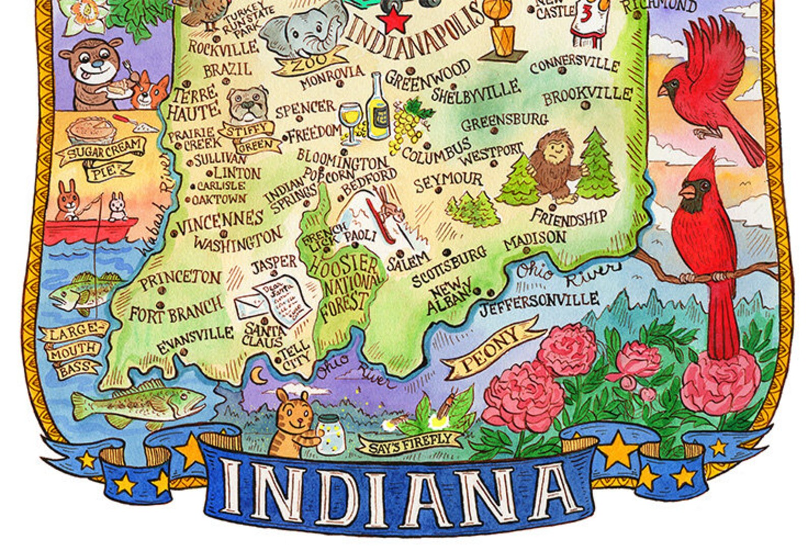 Indiana State Map Art Print 16 X 20 - Etsy