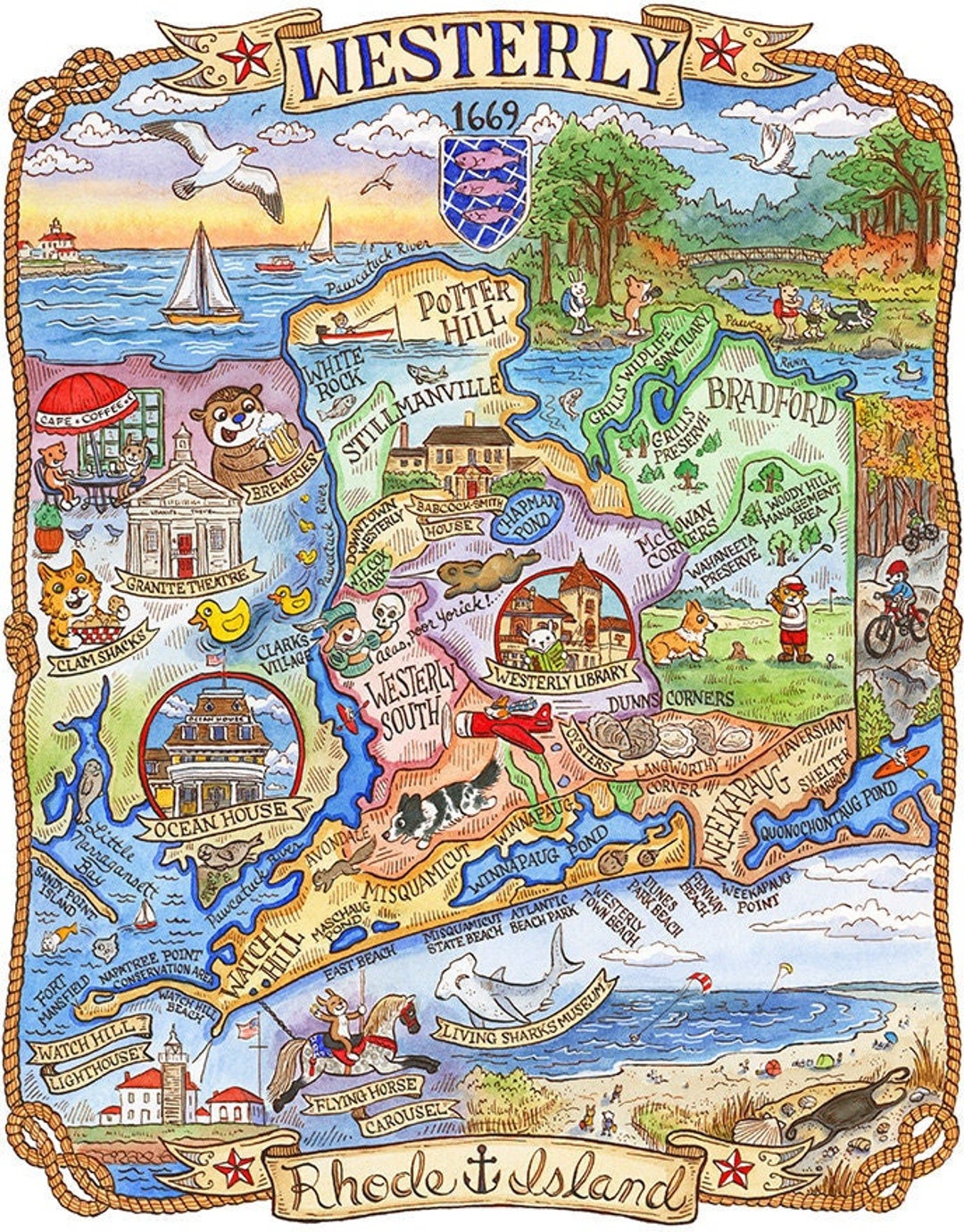Westerly Rhode Island Map Art Print 11x 14 - Etsy