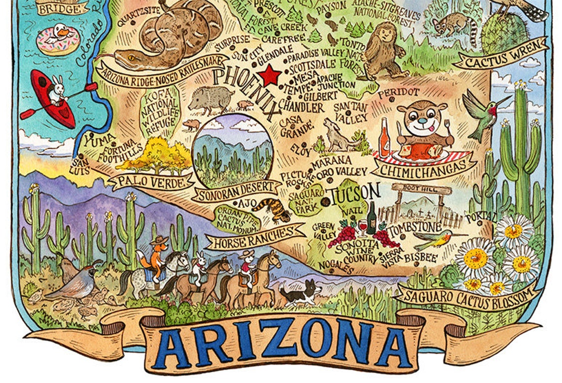 Arizona State Map Art Print 8" X 10" - Etsy