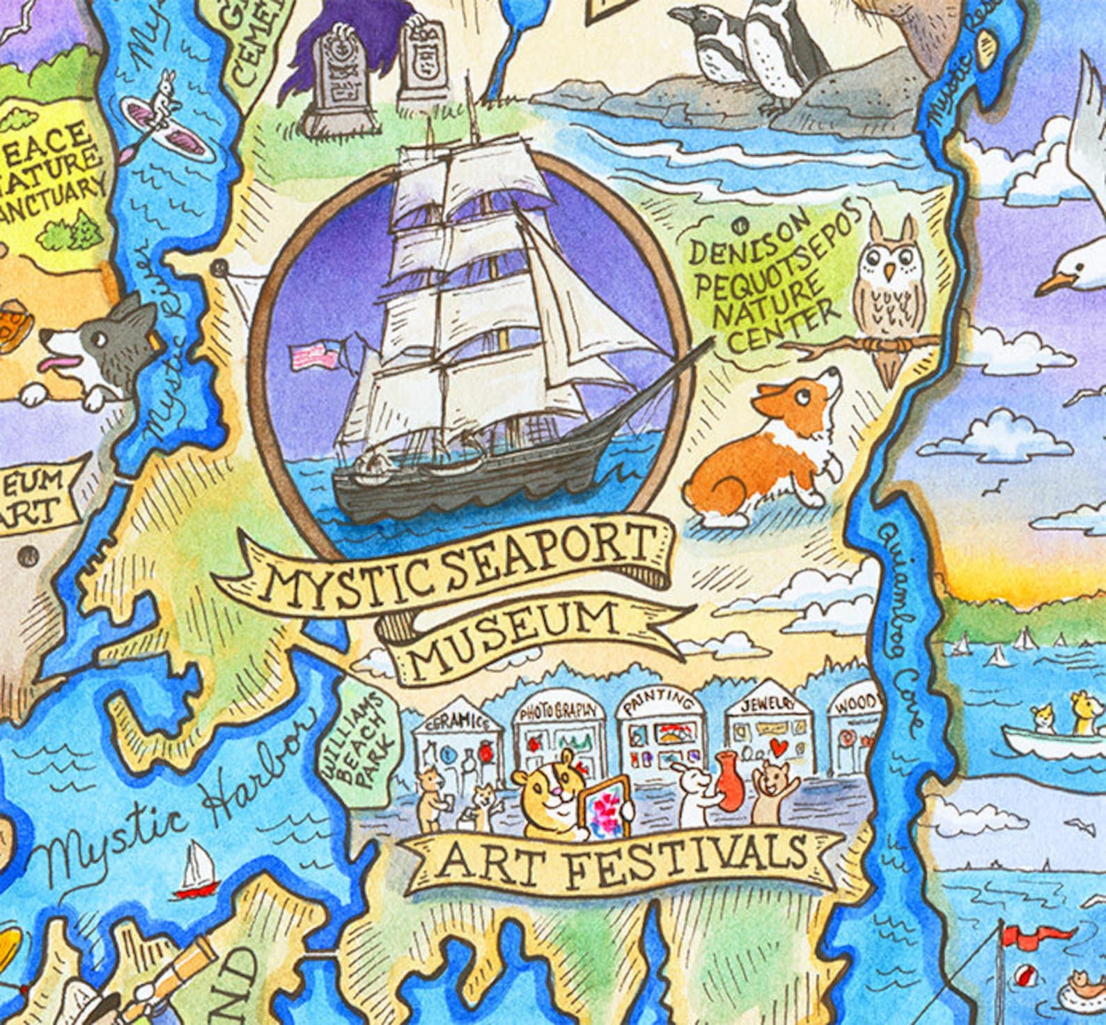 Mystic Connecticut Art Map Print 8x10 - Etsy