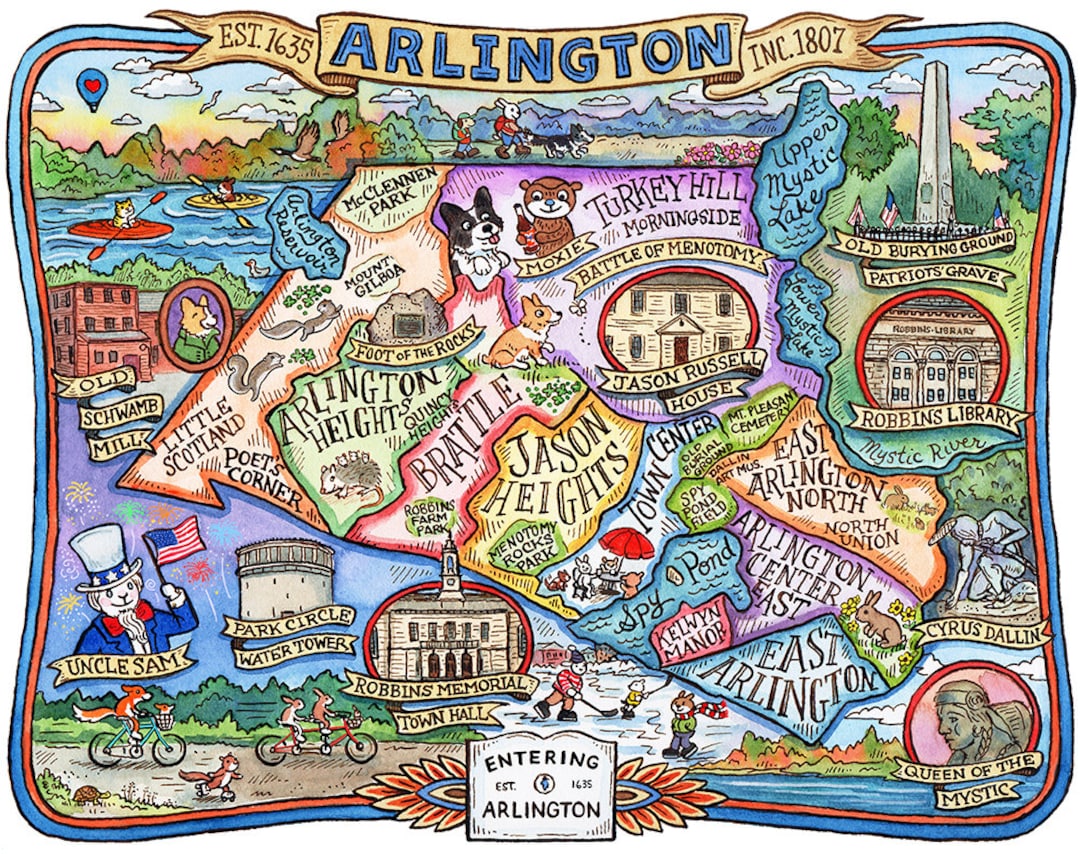 Arlington Massachusetts Map Art Print 11x 14 - Etsy