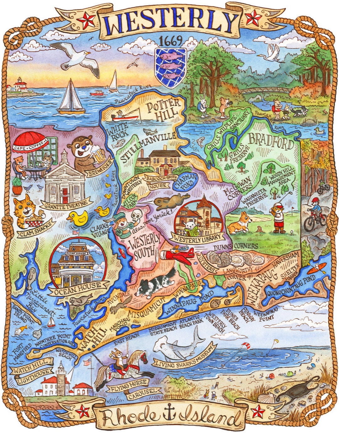 Westerly Rhode Island Map Art Print 16x 20 - Etsy