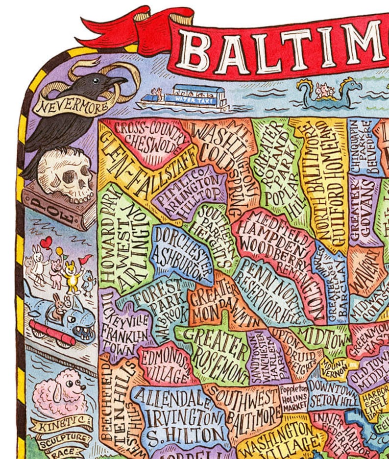 Baltimore Maryland Neighborhood Map Art Print 8"x10" - Etsy