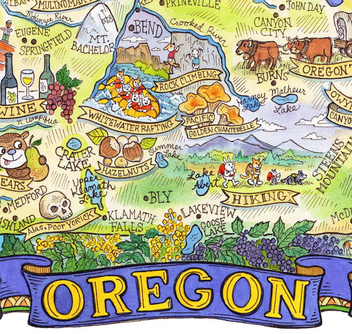 Oregon State Map Art Print 8"x 10" - Etsy