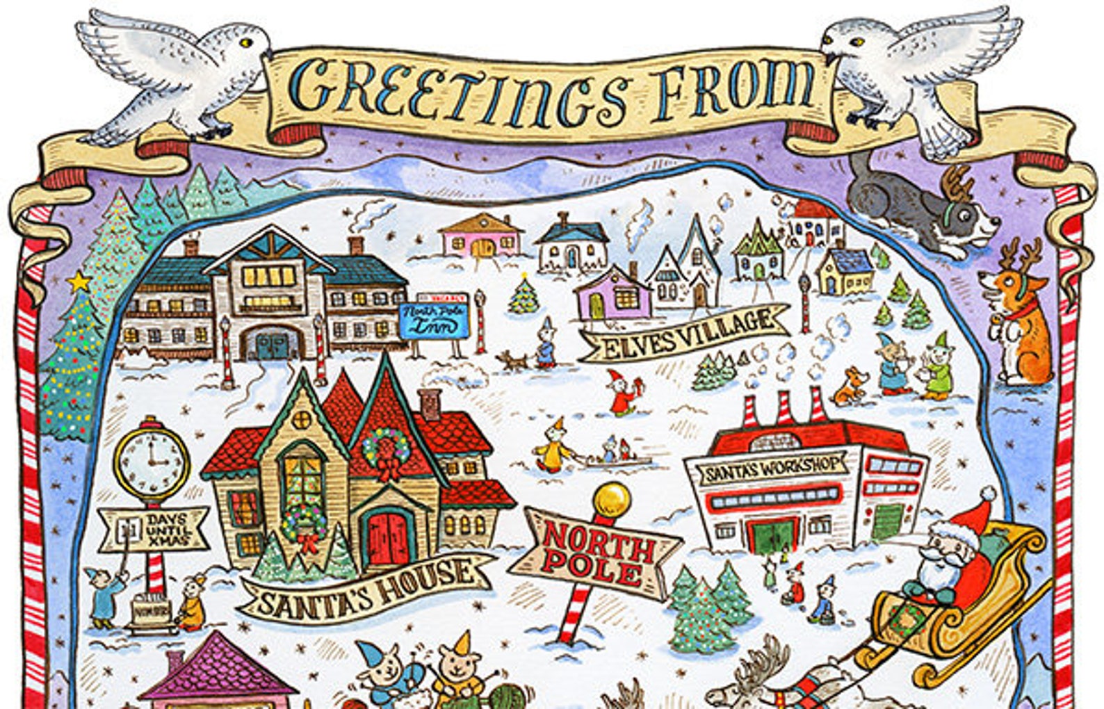 Christmas North Pole Map Art Print 16 X 20 - Etsy