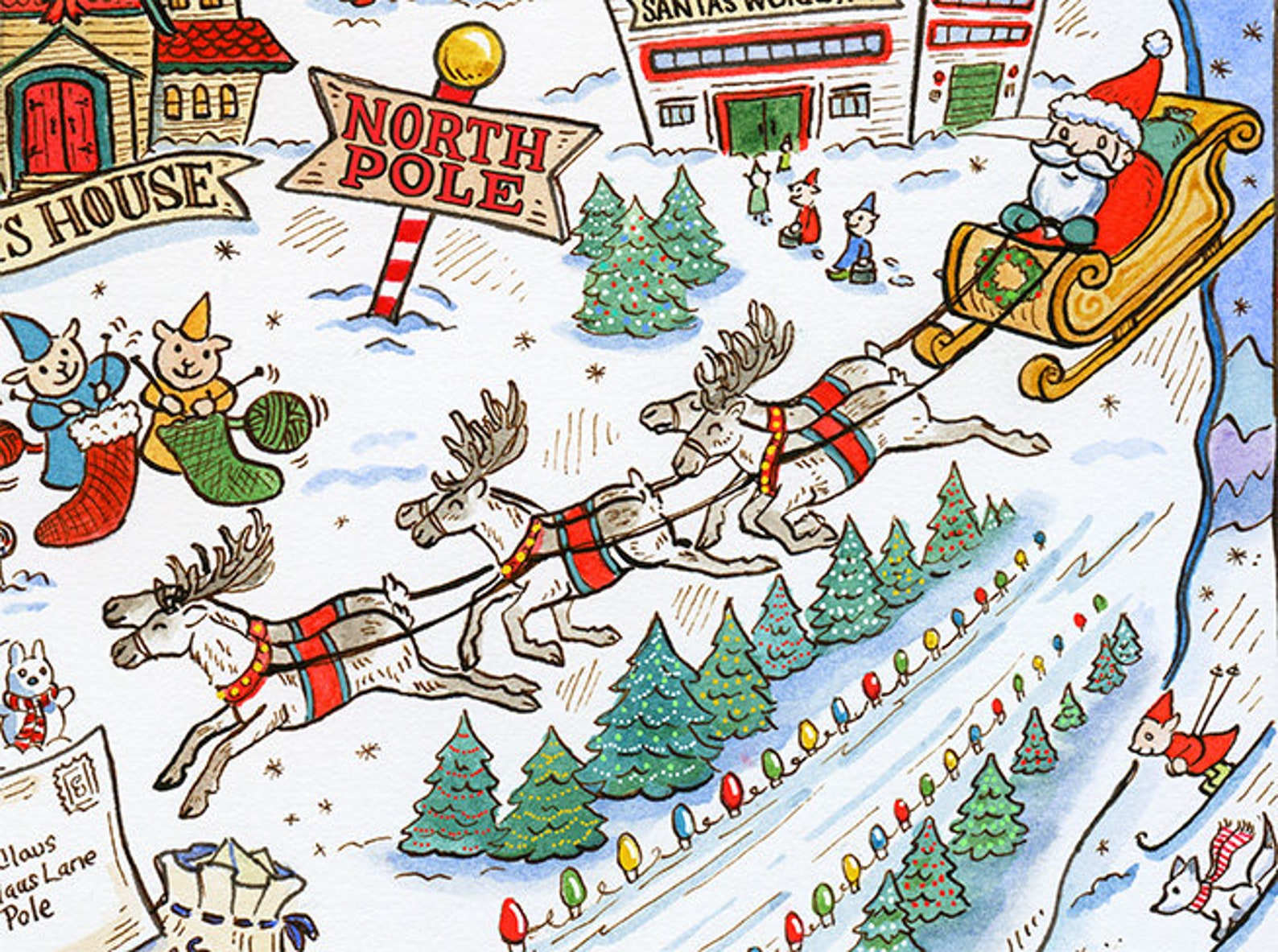 Christmas North Pole Map Art Print 16 X 20 - Etsy