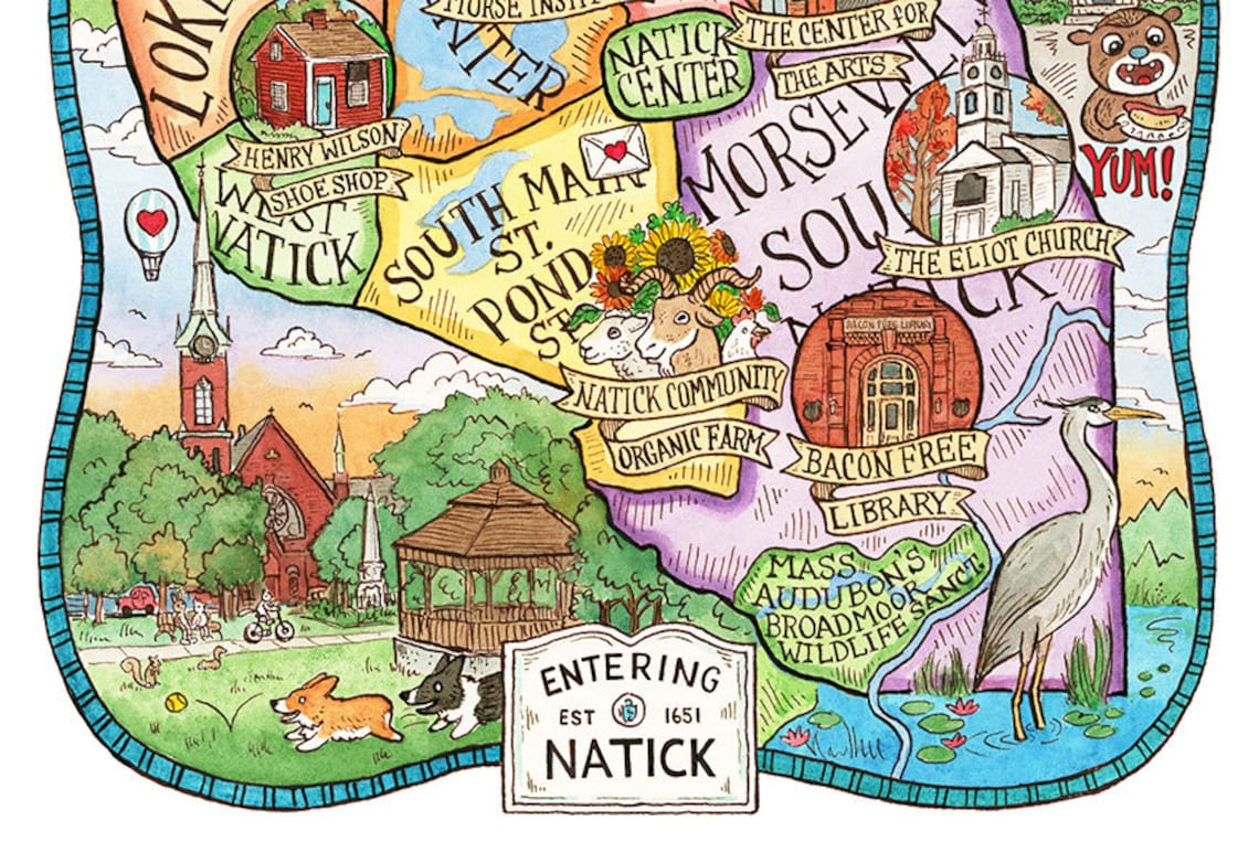 Natick Massachusetts Map Art Print 11"x 14" - Etsy