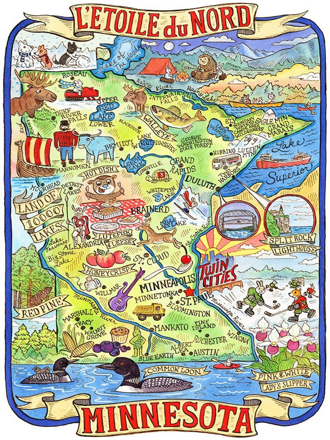 Minnesota State Map Art Print 16" X 20" - Etsy