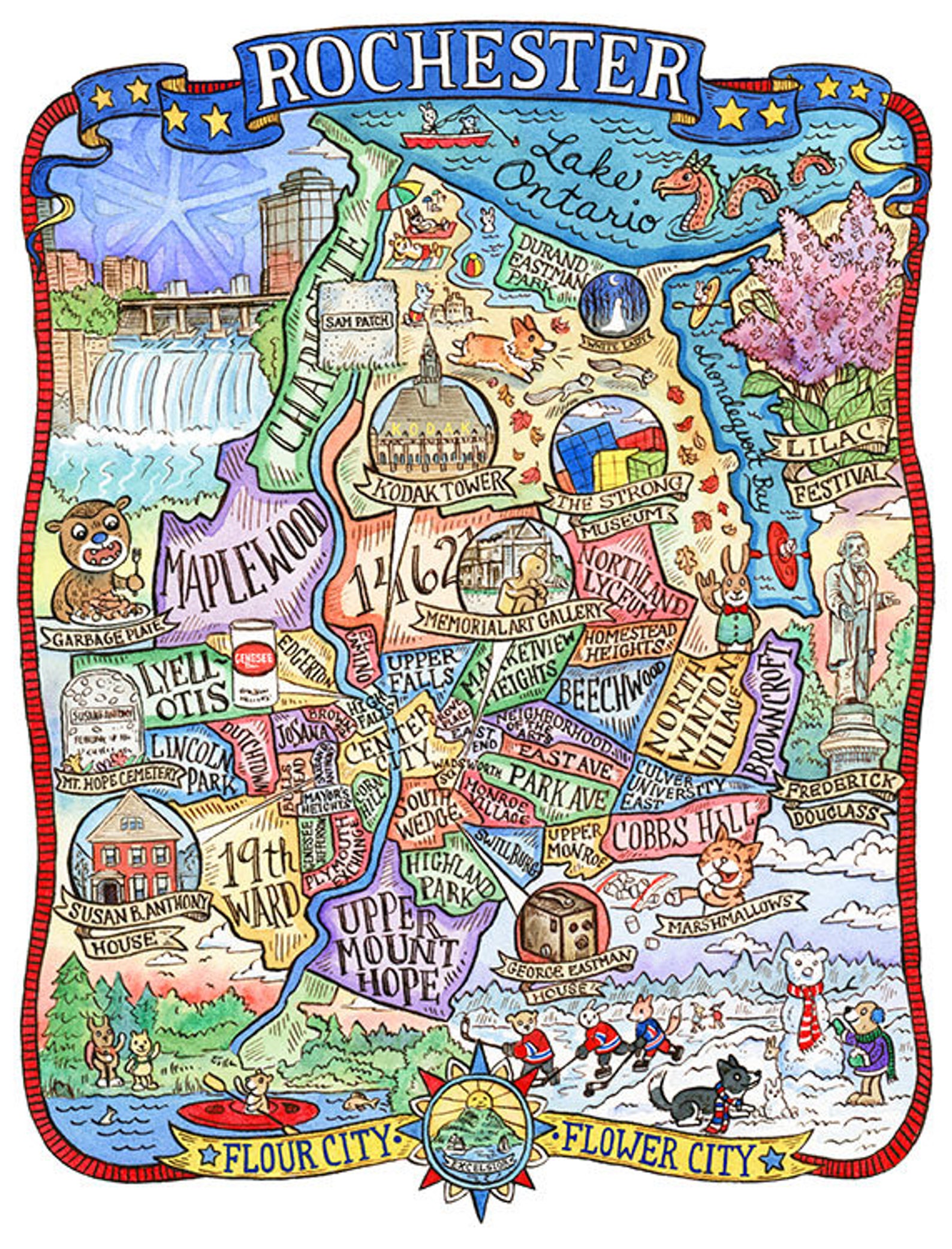 Rochester New York Map Art Print 11x 14 - Etsy