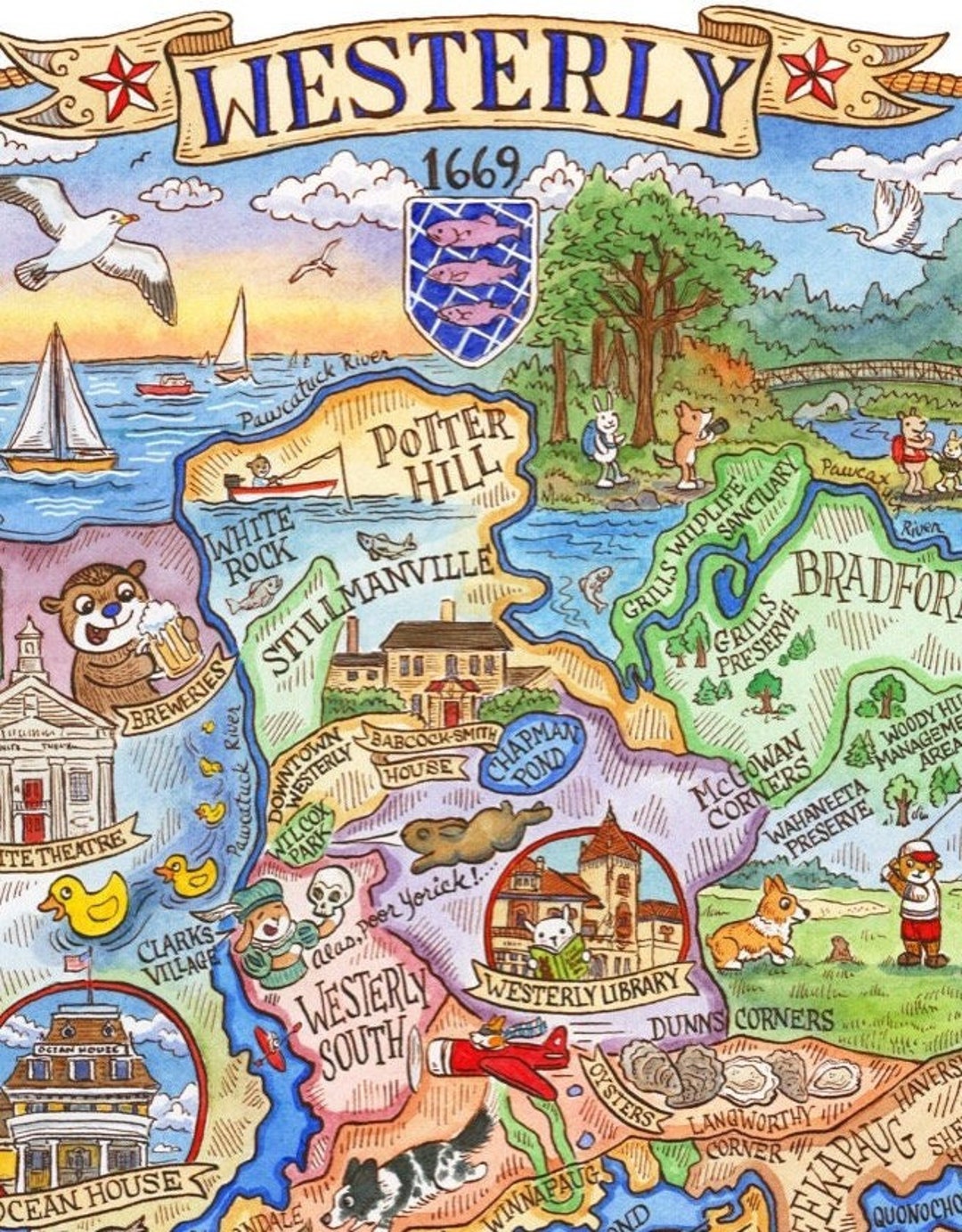 Westerly Rhode Island Map Art Print 16"x 20" - Etsy