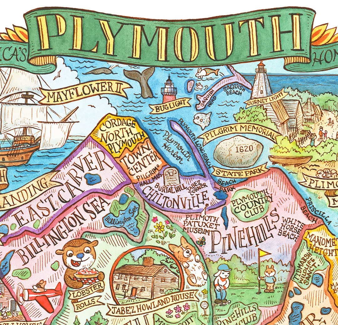 Plymouth Massachusetts Map Art Print 16"x 20" - Etsy