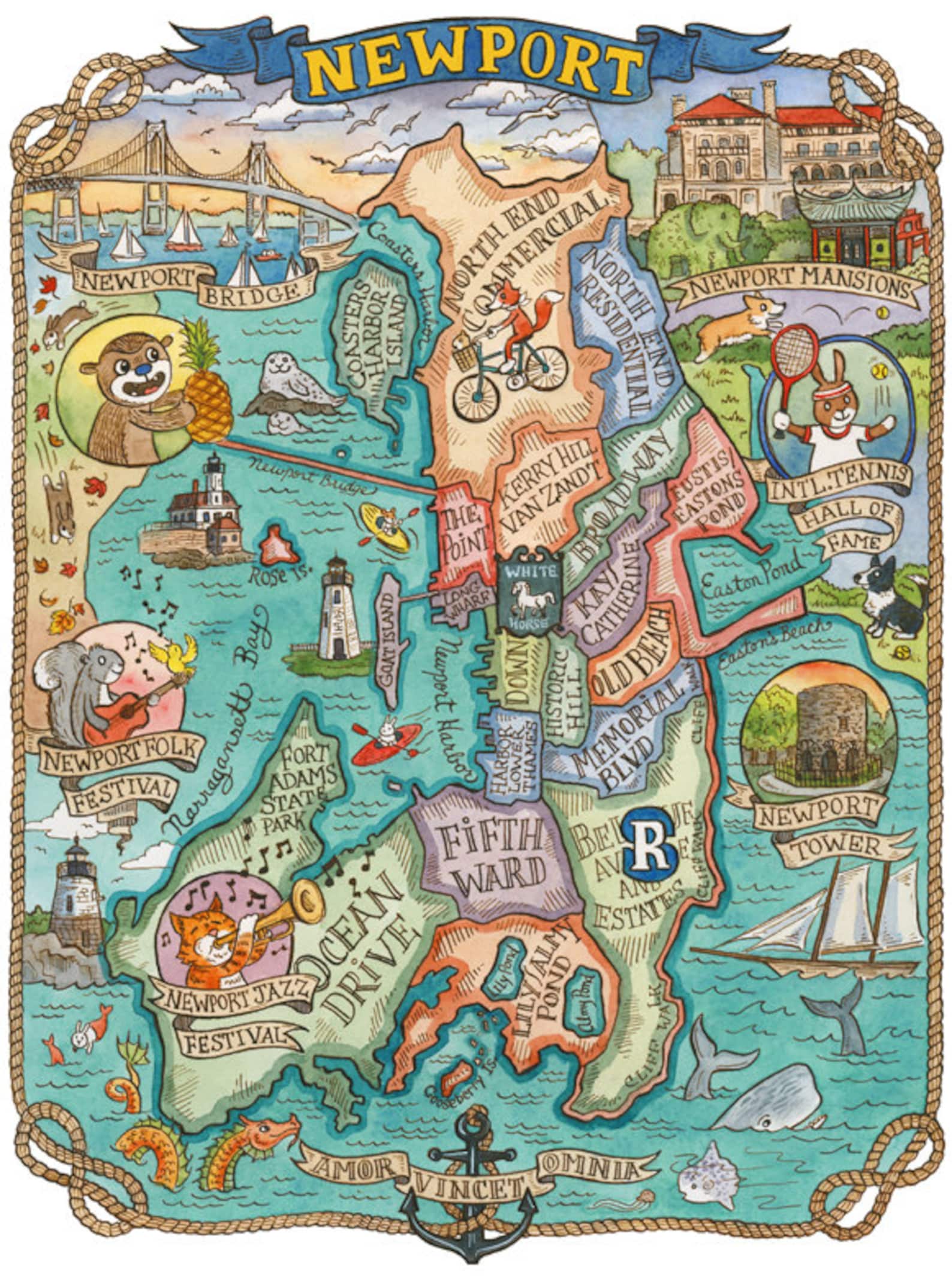 Newport Rhode Island Map Art Print 8" X 10" - Etsy