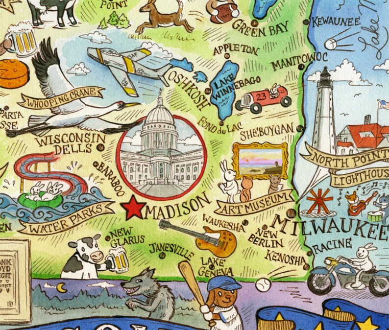 Wisconsin State Map Art Print 11 x 14 | Etsy