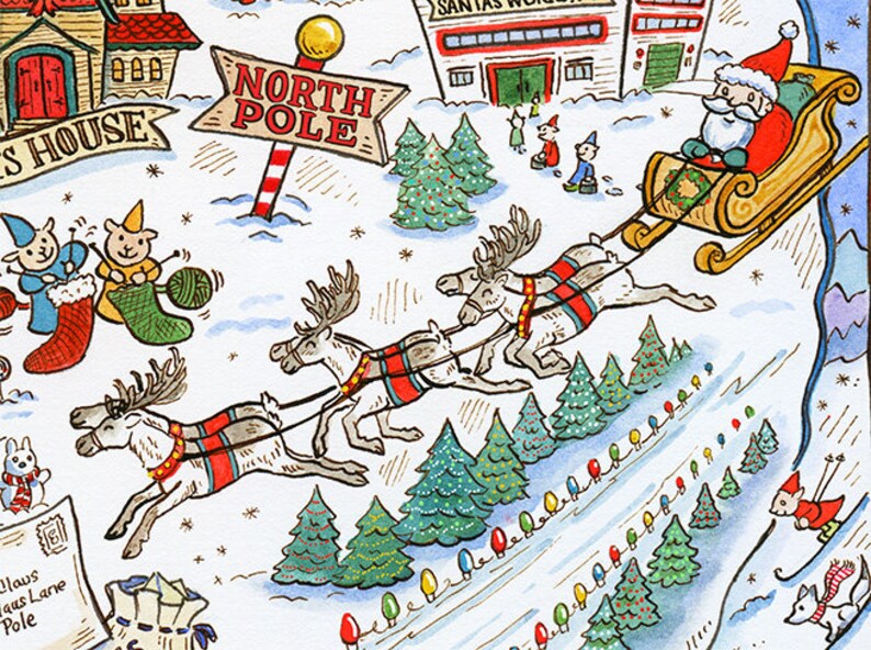 Christmas North Pole Map Art Print 11 X 14 - Etsy