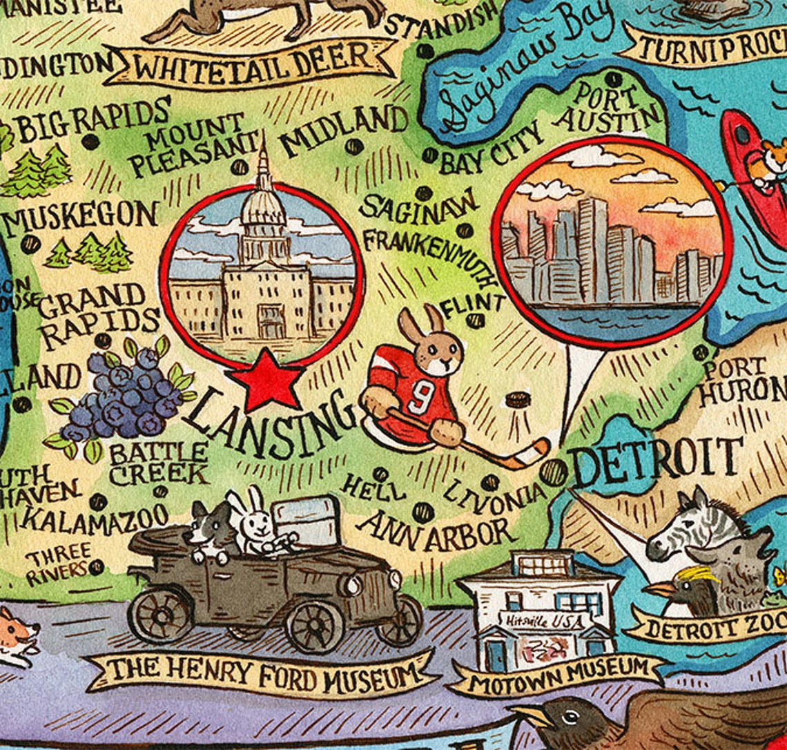 Michigan State Map Art Print 11" X 14" - Etsy