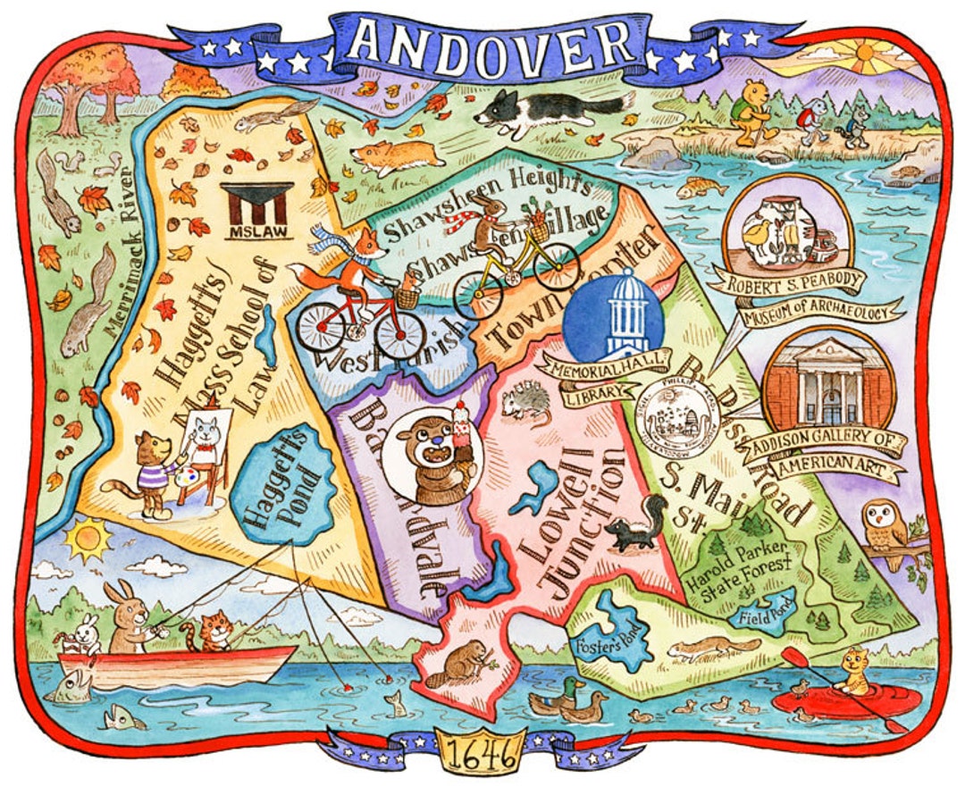 Andover Massachusetts Map Art Print 8x 10 - Etsy