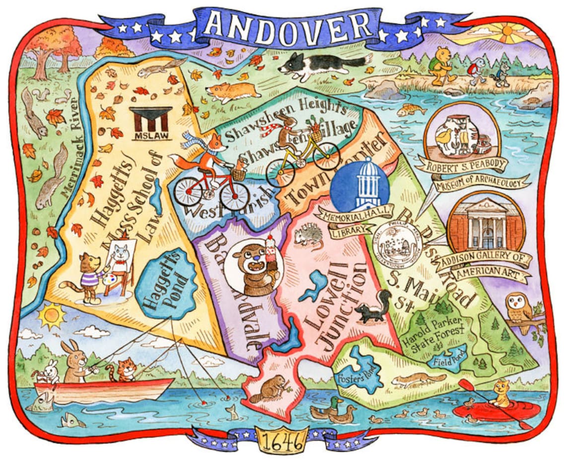 Andover Massachusetts Map Art Print 16x 20 - Etsy