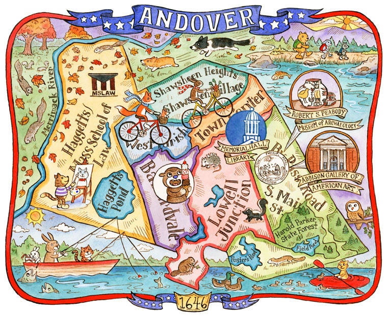 Andover Massachusetts Map Art Print 8x 10 | Etsy