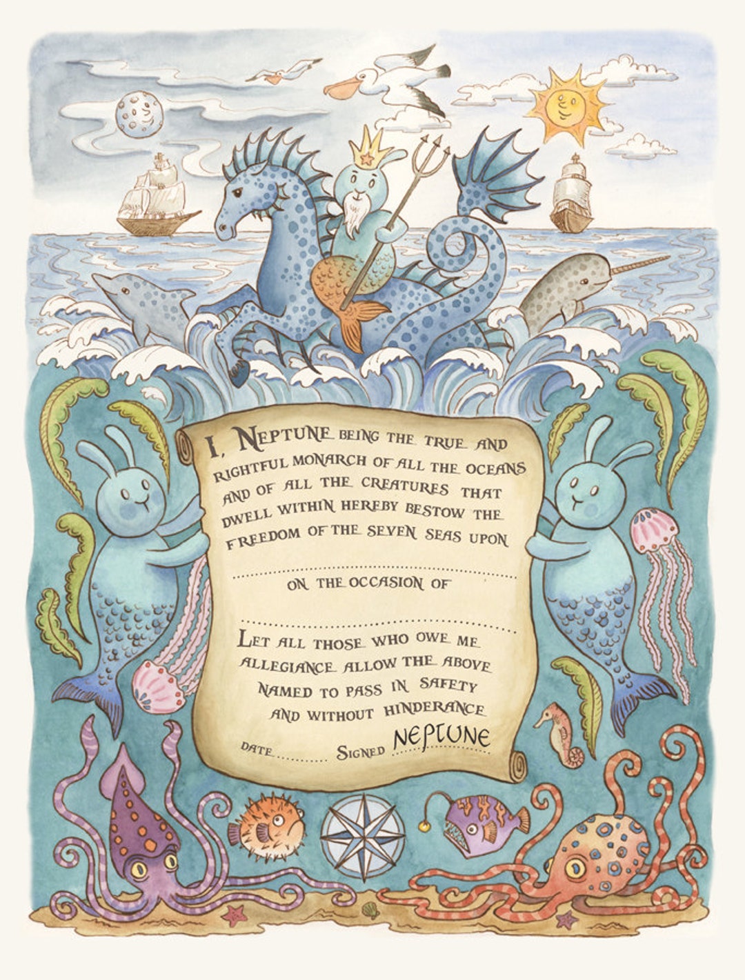Nautical Line Crossing Certificate Neptune 11"x14" - Etsy
