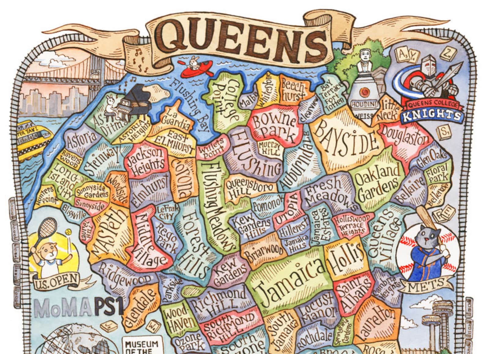 Queens New York Map Art Print 8 X 10 - Etsy