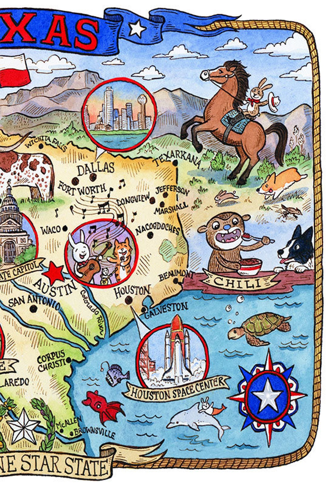 Texas State Map 8x 10 Art Print - Etsy