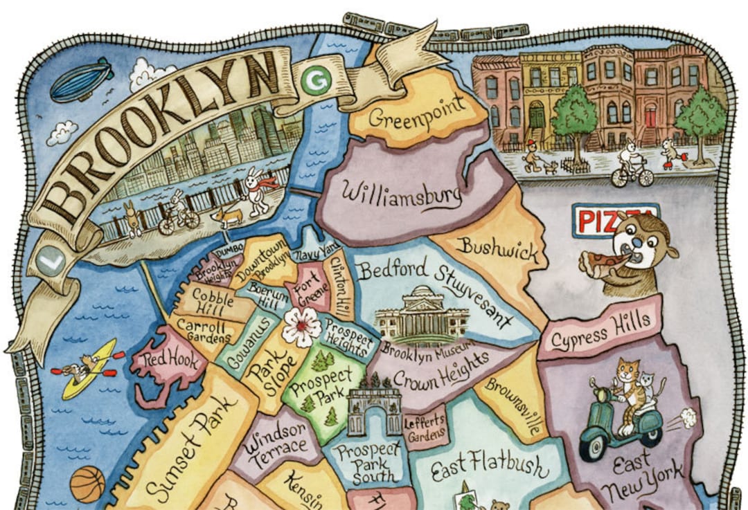 Brooklyn New York Map Art Print 8" X 10" - Etsy