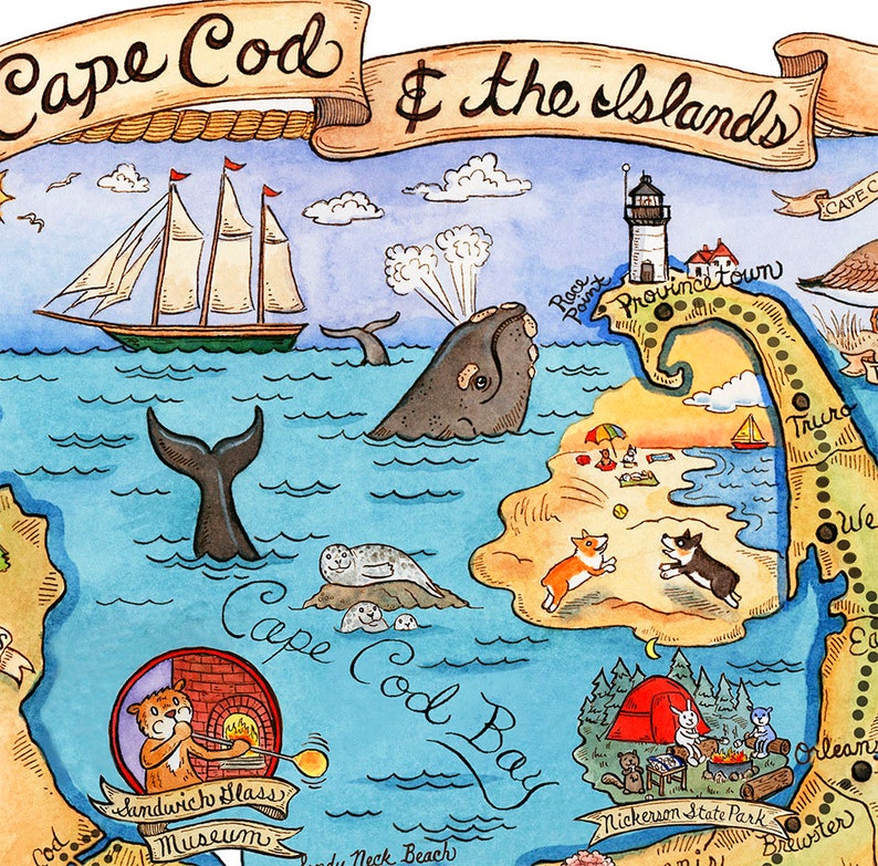 Cape Cod Map Art Print 16"x20" - Etsy