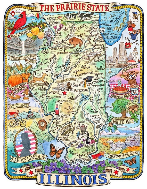 Illinois Map Art Print 8x 10 - Etsy