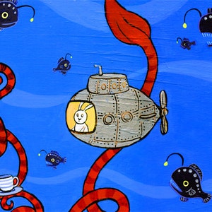 Giant Squid Bunny Submarine Art Print Deep Sea Tea 11" X 14" - Etsy