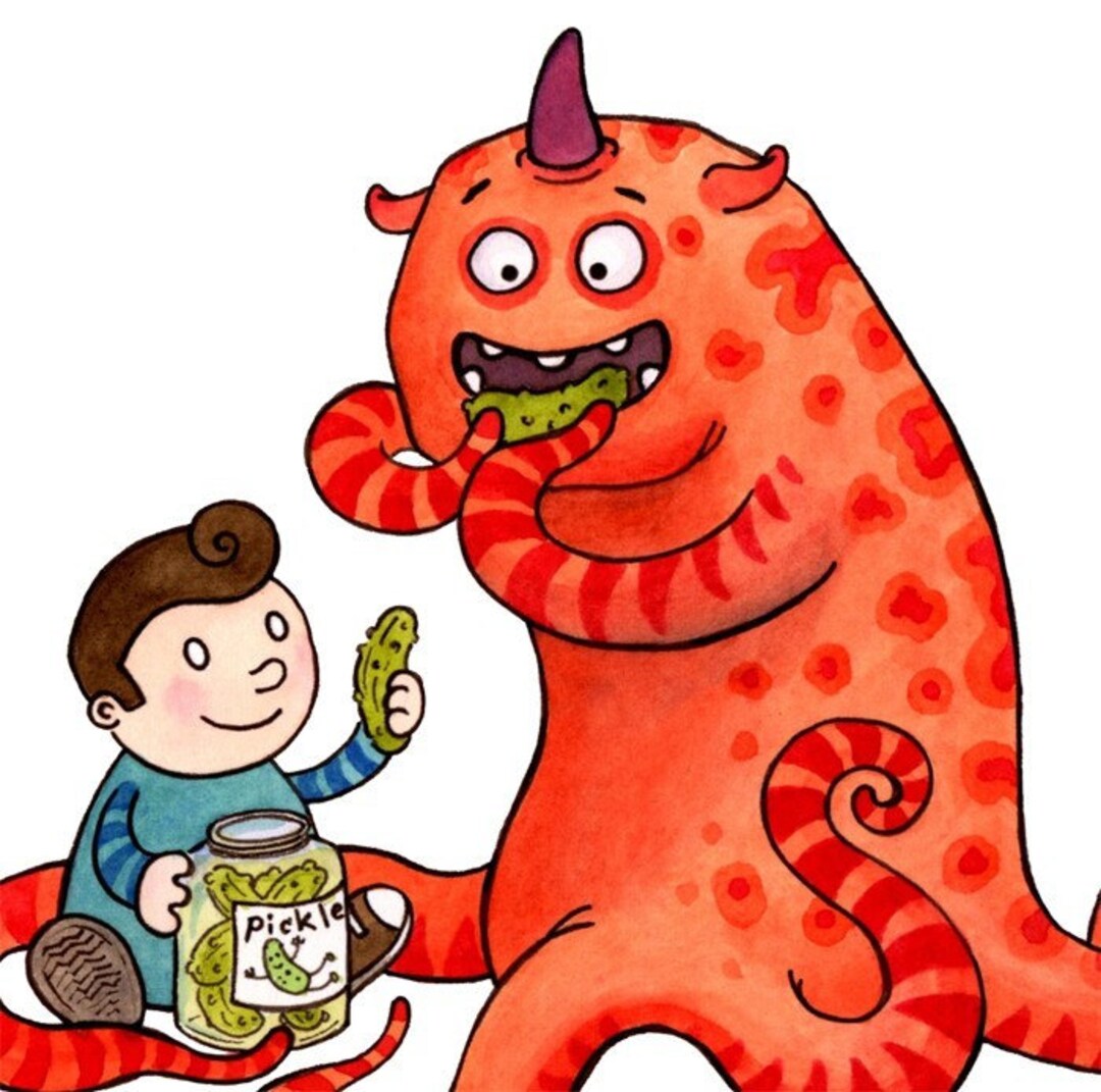 Pickle Monster Art Print-kid Boy Orange Tentacles - Etsy