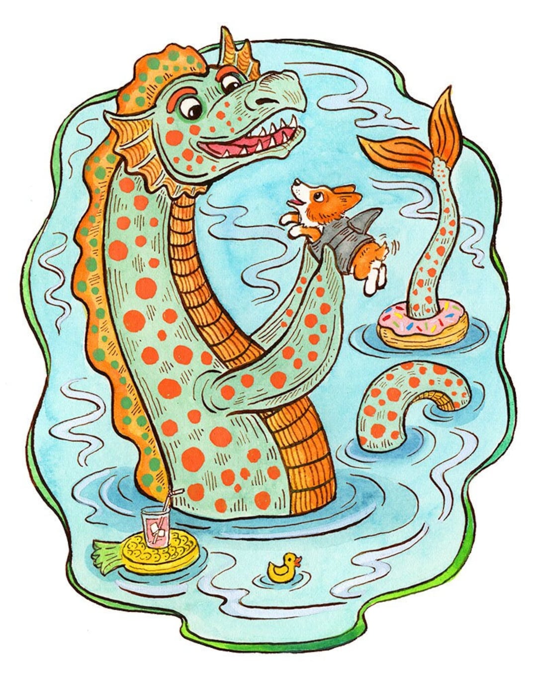 Corgi Sea Monster Art Print - Etsy